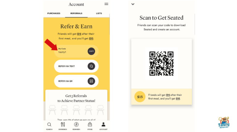 $15 Seated Referral Code + $15 Sign up Reward Tasty Referrals